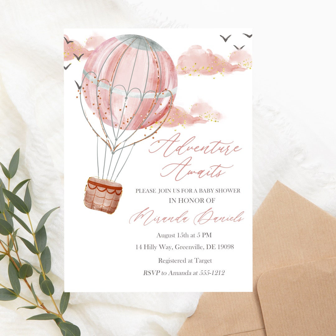 Editable Adventure Awaits Girl PRINTABLE Baby Shower Invitation– Pink ...
