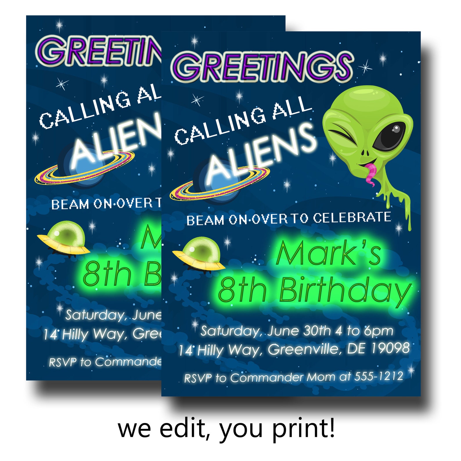 Alien Birthday Party Invitation UFO Birthday Invitation - Etsy