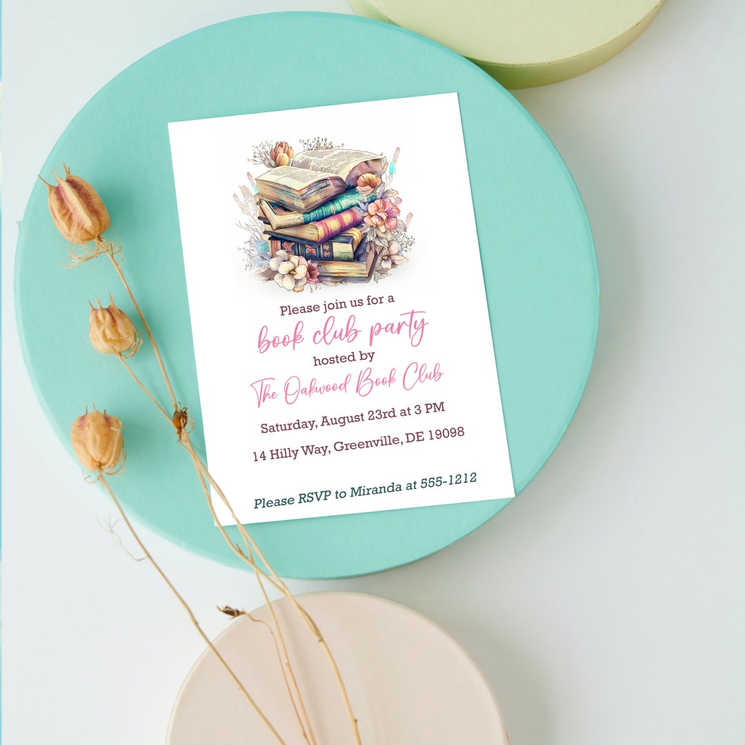 Vintage Book Club Invitation PRINTABLE Watercolor Floral Book Club ...