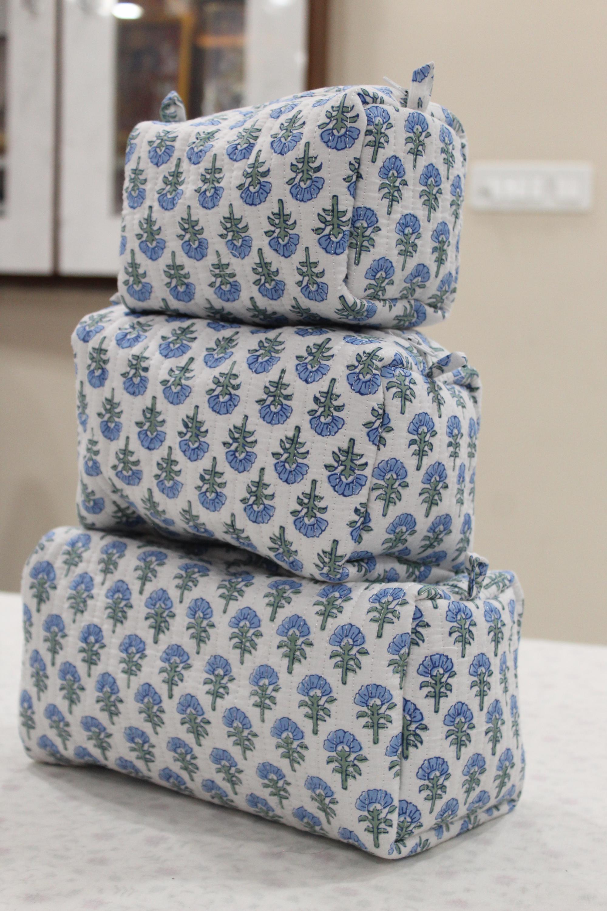 Blue Floral Quilted Tote Bag, Hand Block Print Cotton Bag, Indian ...