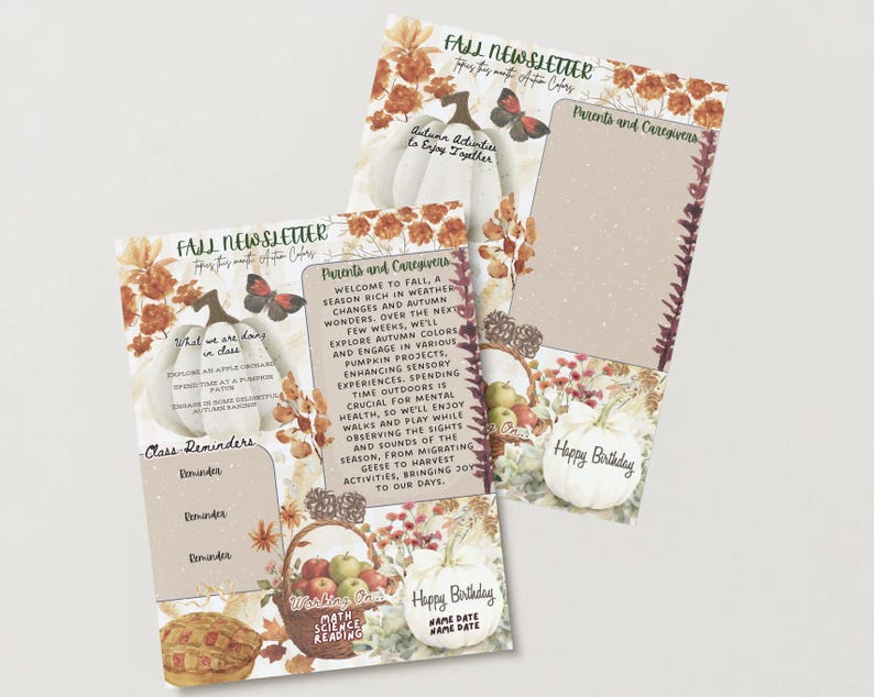 Fall Theme Newsletter | Edit in Canva | Customizable Template | Teacher ...