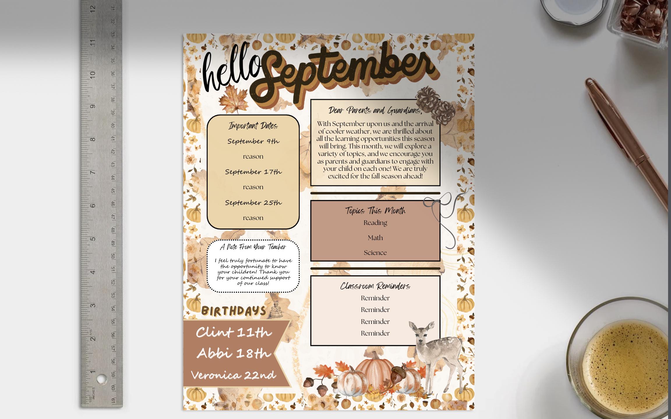 September Newsletter | Back to School Fall Newsletter | Teacher ...