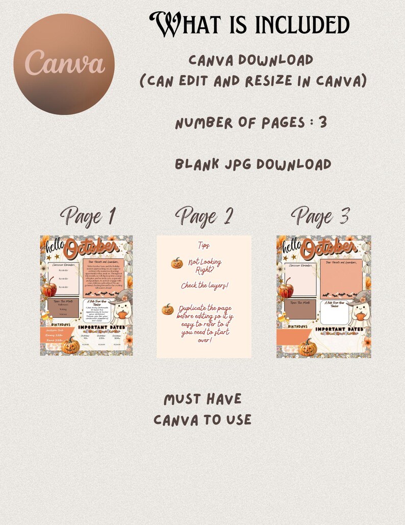 October Halloween Newsletter Template: Editable Canva Classroom ...