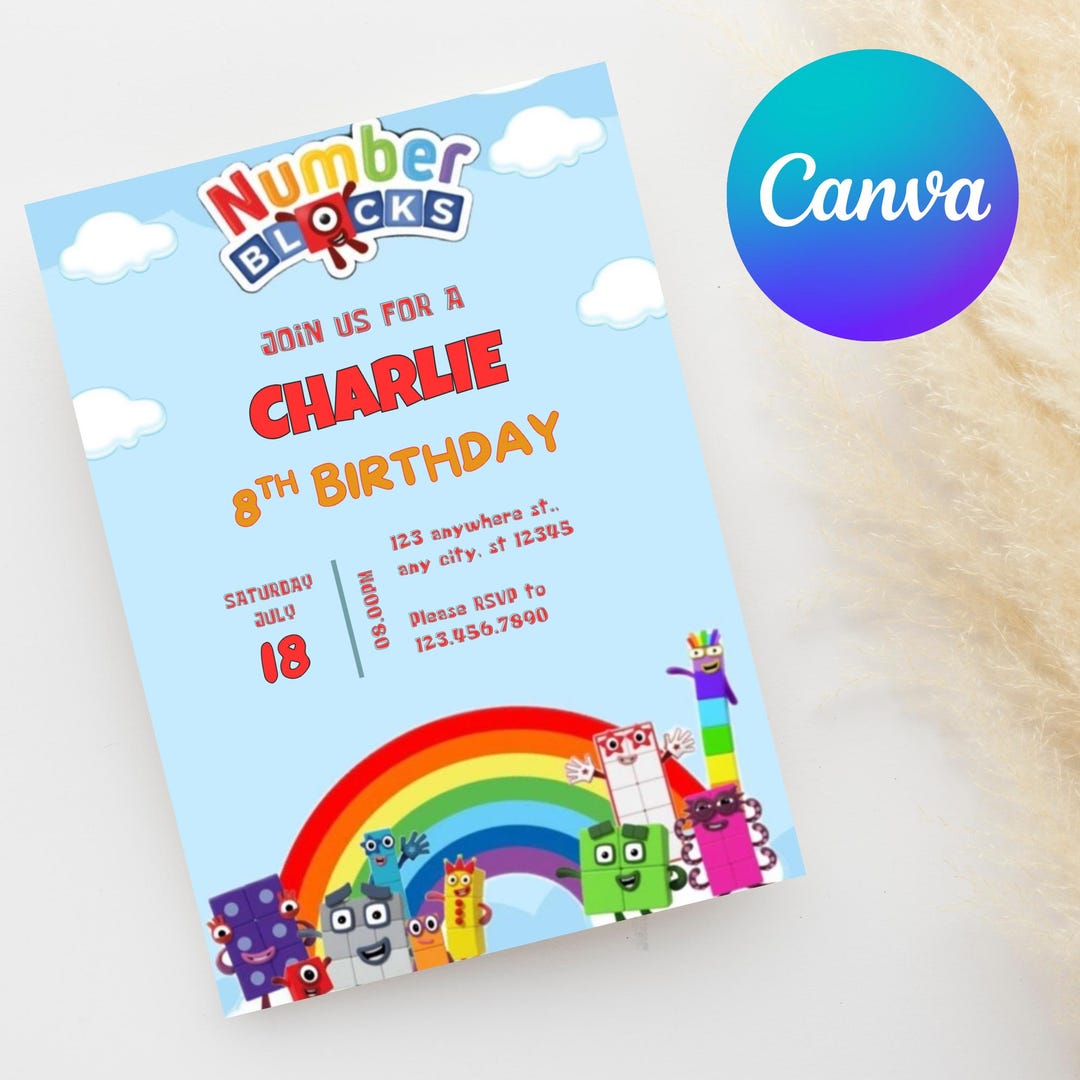 Editable Number Blocks, Birthday Invitation, Number Blocks Birthday ...