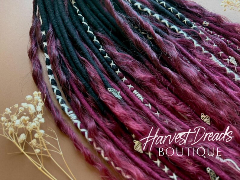 Goth Raven Burgundy Ombre Dreads, Black Maroon Curly Locs, Merino Wool ...