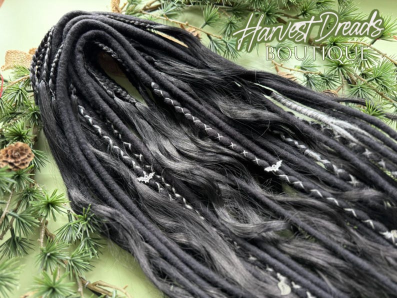 Black Wool Dreadlocks & Curly Braids Mix, 22-24" Dreads, Hippie Hair ...