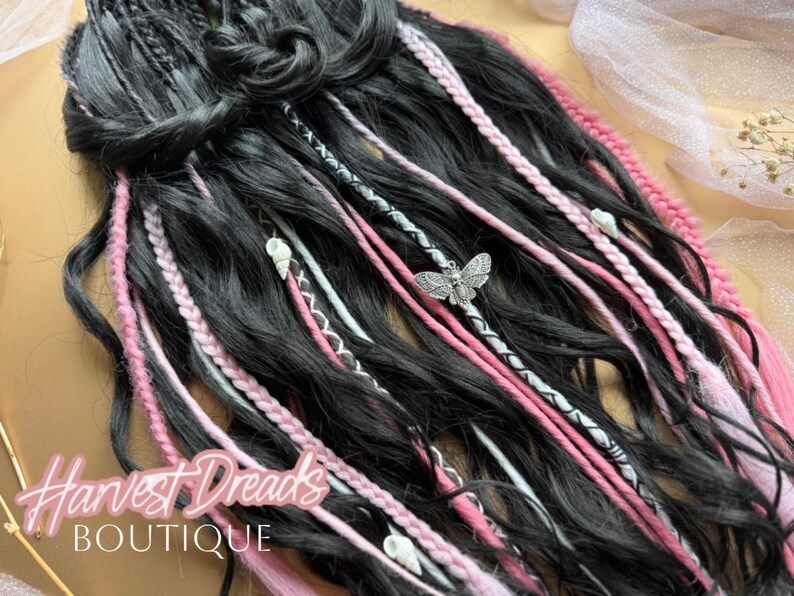Black Pink Ombre Dreads - Curly Twists and Braids With Silver Charms - Etsy