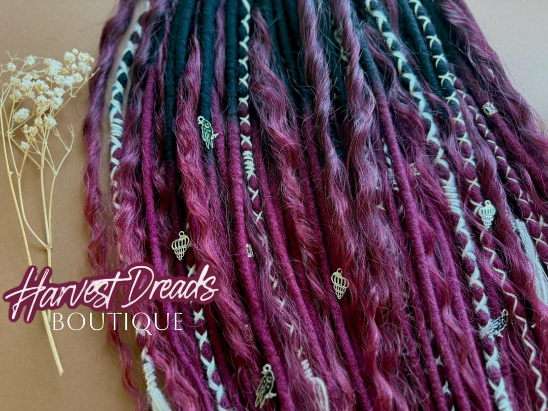 Goth Raven Burgundy Ombre Dreads, Black Maroon Curly Locs, Merino Wool ...