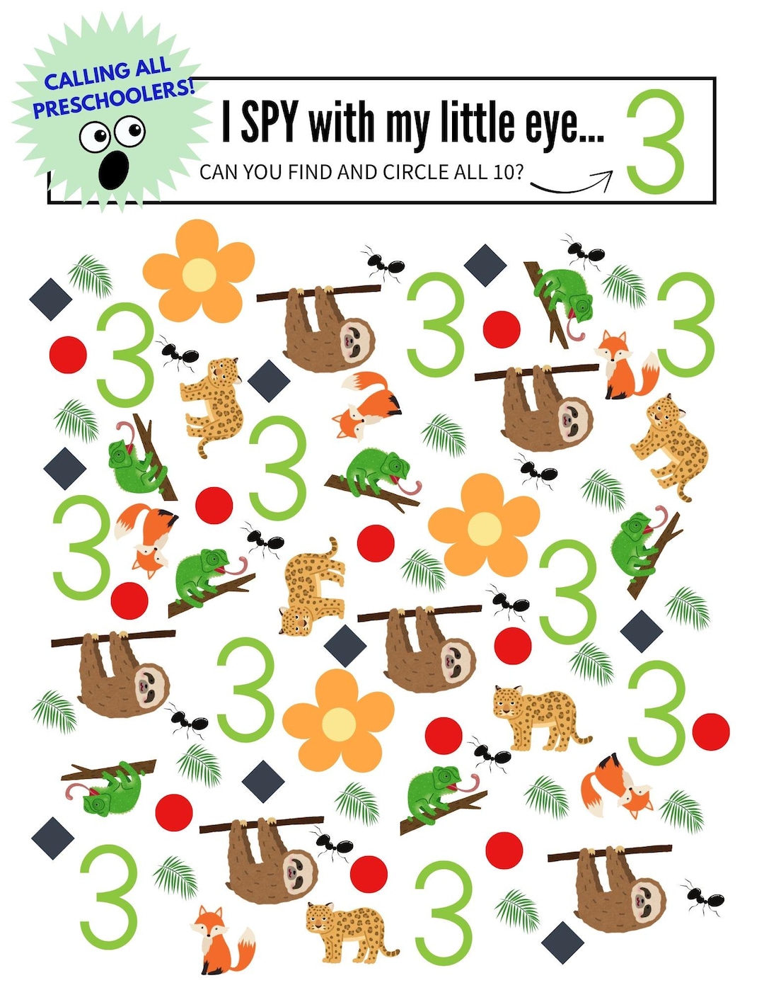 Preschool I Spy Activity Book: Number Writing Practice (20 Page ...
