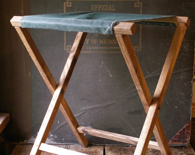 Vintage Folding Camp Stool With Green Canvas Seat - Great Backyard ...