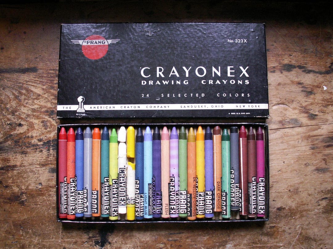 Vintage Large Prang Crayonex Drawing Crayons Box - Great Playroom Decor ...
