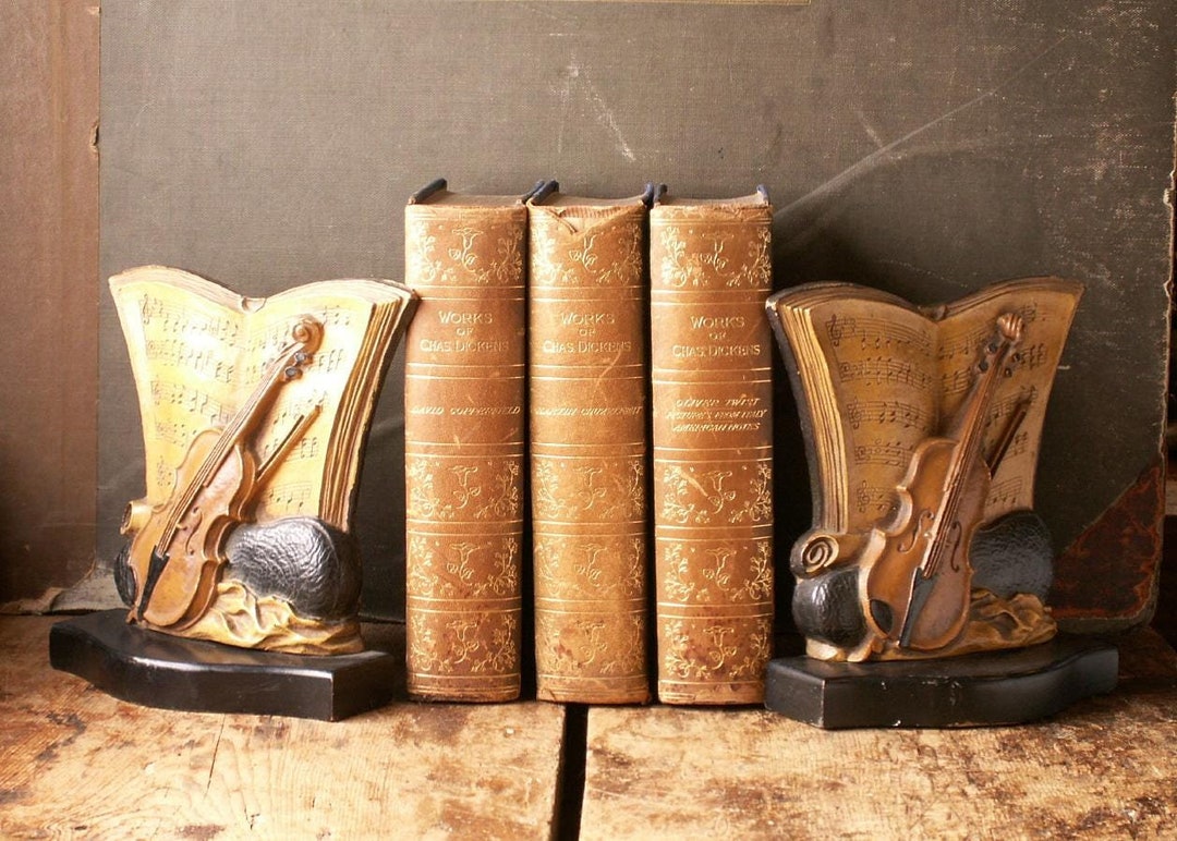 Vintage Syroco Musical Bookends - Sheet Music With Violins - Music Room ...