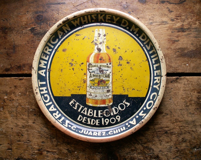 Vintage Metal Juarez Straight American Whiskey Tray - Blue and Gold Bar ...