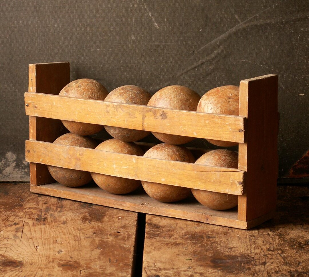 Vintage French Petanque Balls in Wood Carrying Caddy - Bocce Set ...