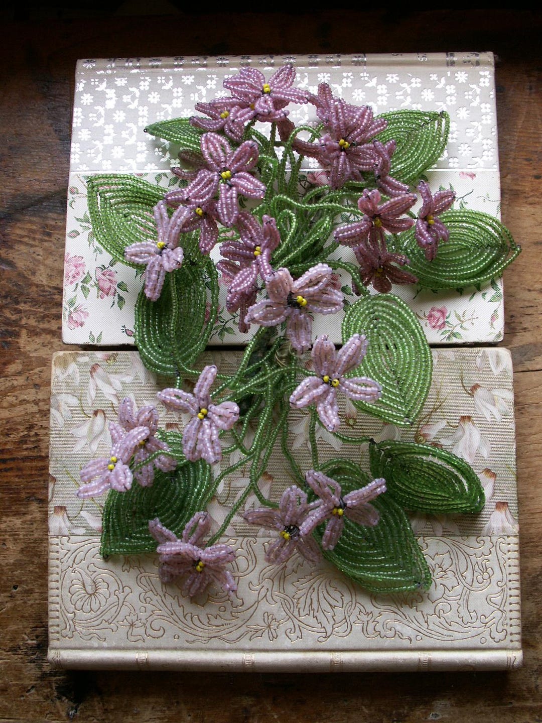 Vintage French Glass Beaded Flower Bunches With Leaves - Two Available ...