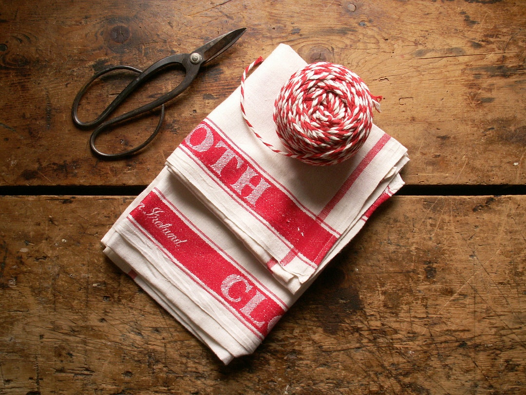 Vintage Red and White Irish Linen Glass Drying Cloth - Perfect Holiday ...