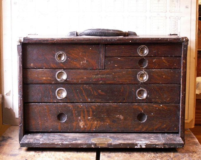 Vintage Union Tool Chest Wood Machinist's Chest With Six Drawers Model ...