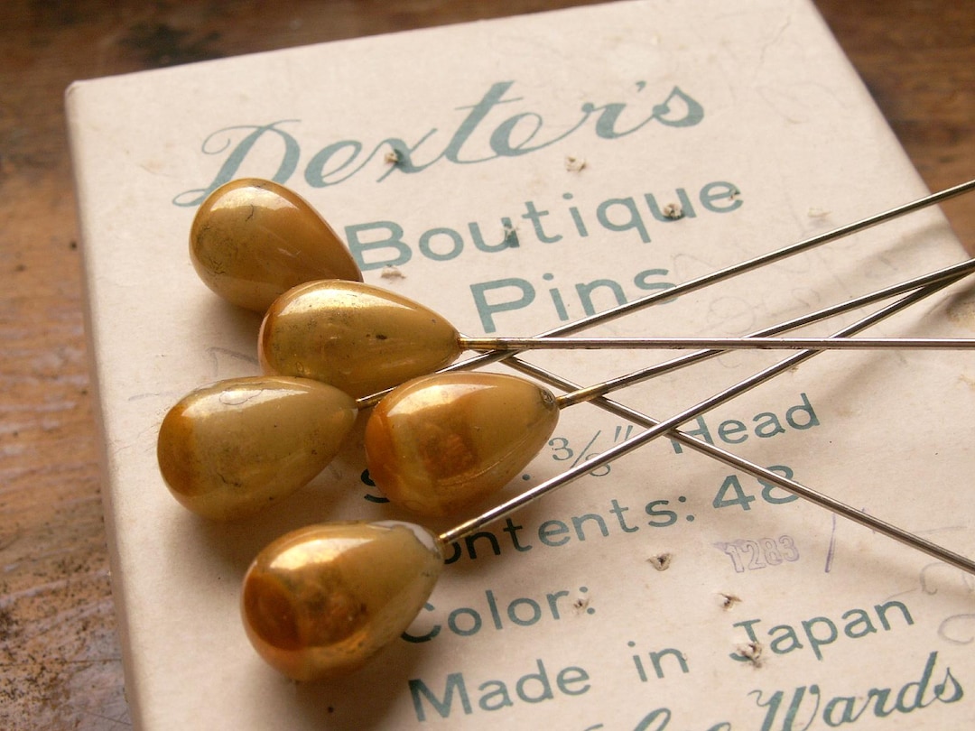 Vintage Box of Gold Dexter's Glass Topped Floral Boutique Pins ...