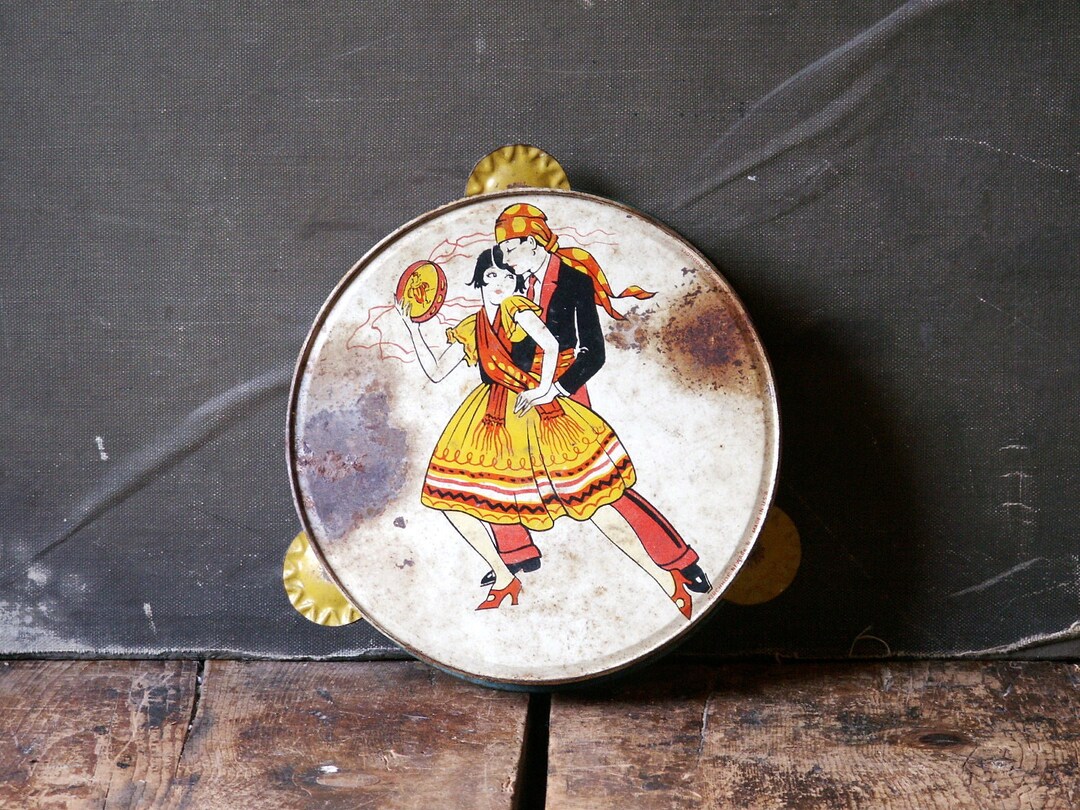 Vintage Child's Flamenco Toy Tambourine - Retro Percussion Instrument ...