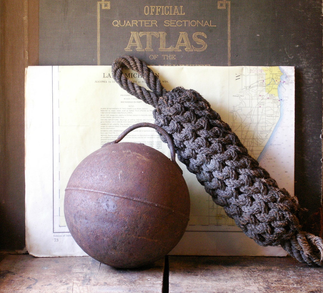 Vintage Danish Rope Bumper and Round Metal Fishing Net Float - Great ...