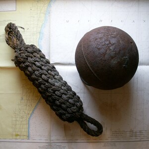 Vintage Danish Rope Bumper and Round Metal Fishing Net Float Great ...