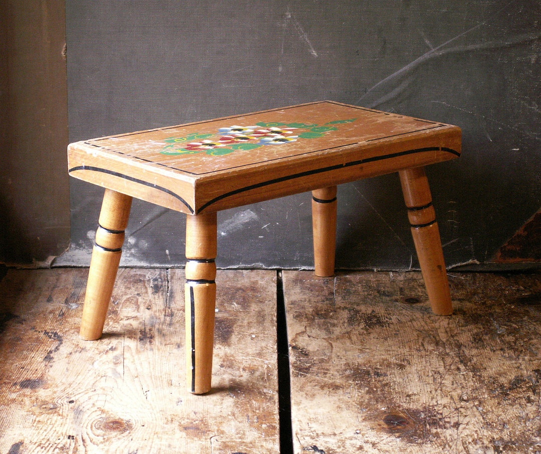 Vintage Scandinavian Inspired Footstool With Hand Painted Florals ...
