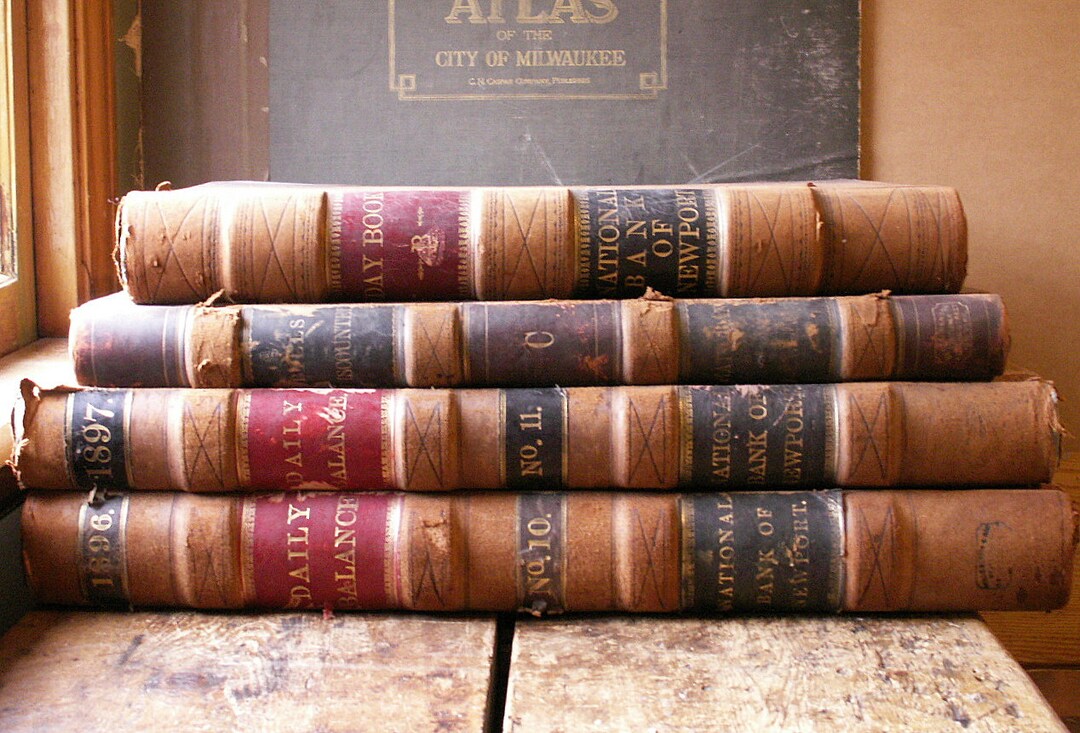 Extra Large Antique Benson & Son Leather Daily Balance Accounting ...