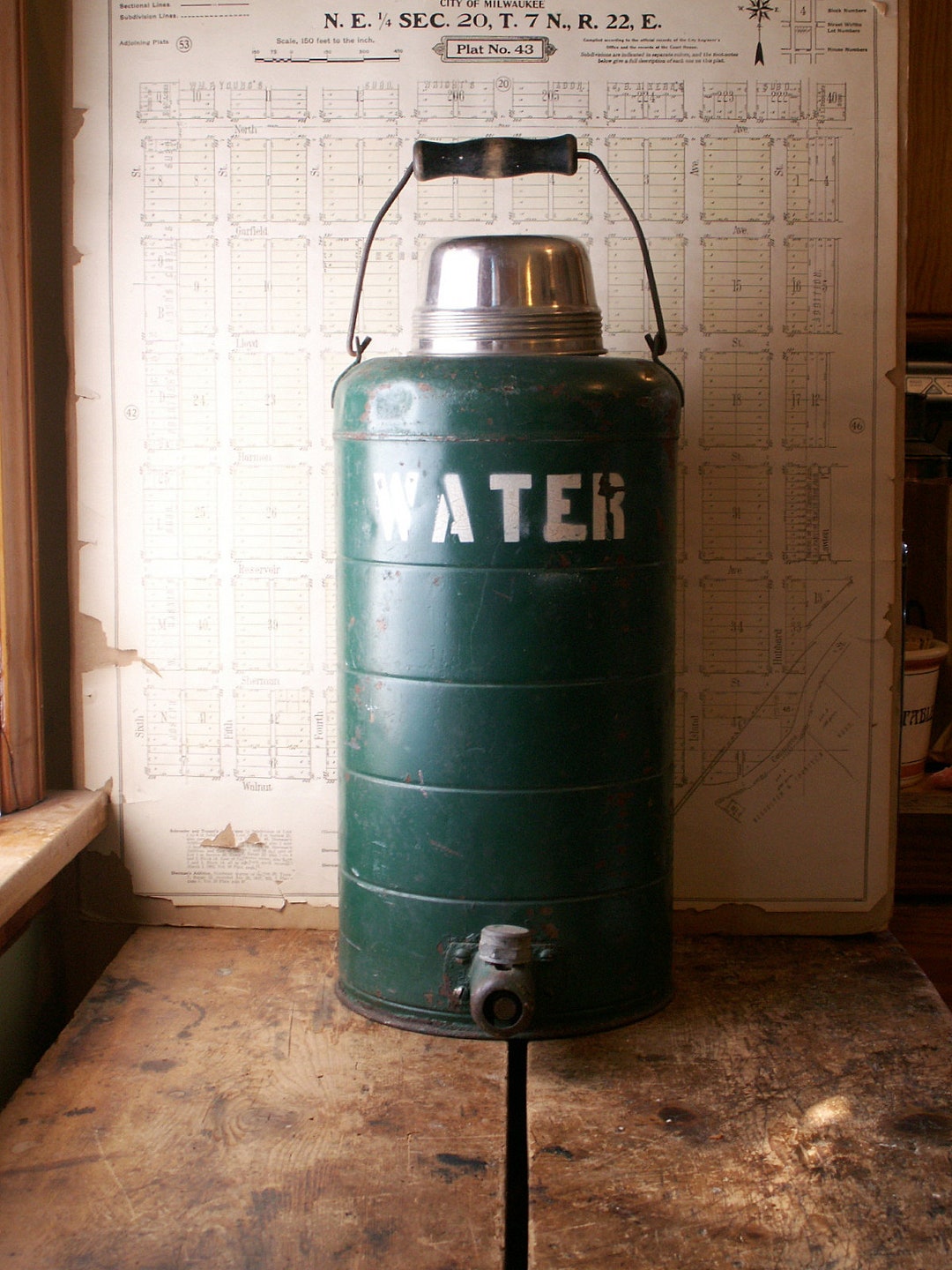 Vintage Large Insulated Military Water Jug With Spigot Green and White ...