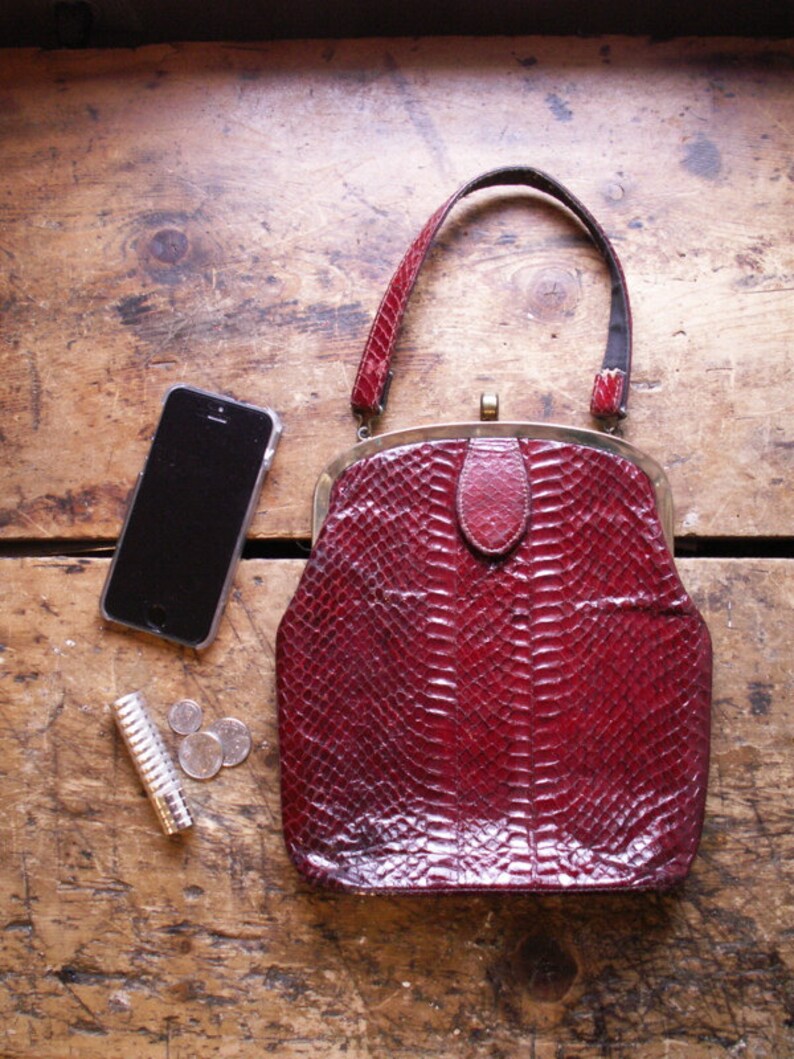 Vintage Dark Red Snakeskin Purse Dramatic Leather | Etsy