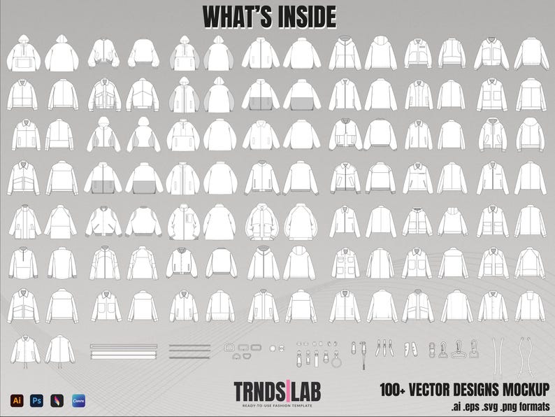 Windbreaker Mockups & Fashion Jacket Vector Bundle | Tech Pack Template ...