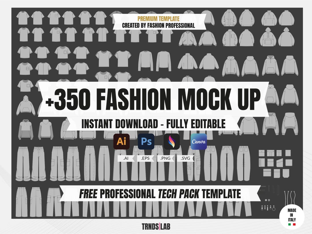 Fashion Mockup CAD Vector Bundle: Illustrator & Procreate (digital ...