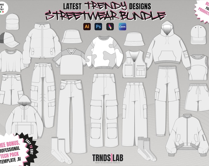 Streetwear Mockups & Fashion Vector Bundle Pack - Fashion Design Tech ...