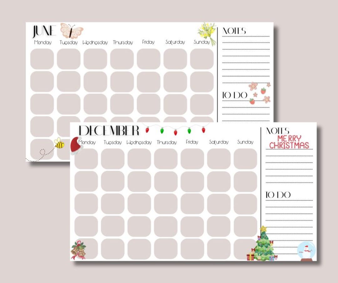 Seasonal Monthly Calendar Printable | Undated Planner Pages (PDF) - Etsy