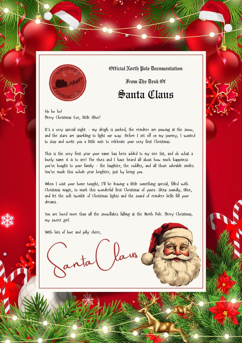 Personalised Baby's First Christmas Letter From Santa (digital Download ...