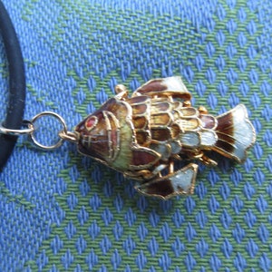 Sun Fish Pendant in Colorful Cloisonne & Gold Tone With Cord - Etsy