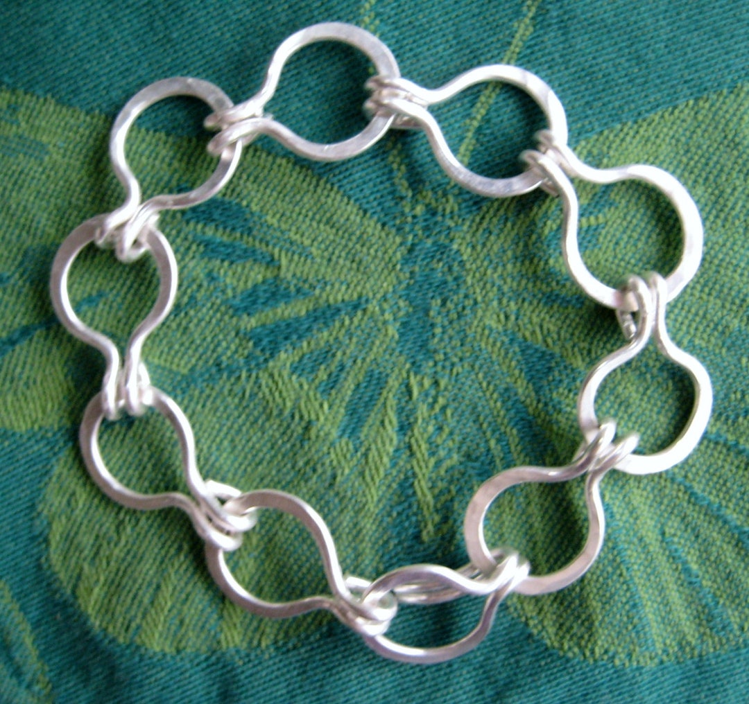 Chain Bracelet W Heavy Hand Forged Links in Fine Silver, Medium Size - Etsy