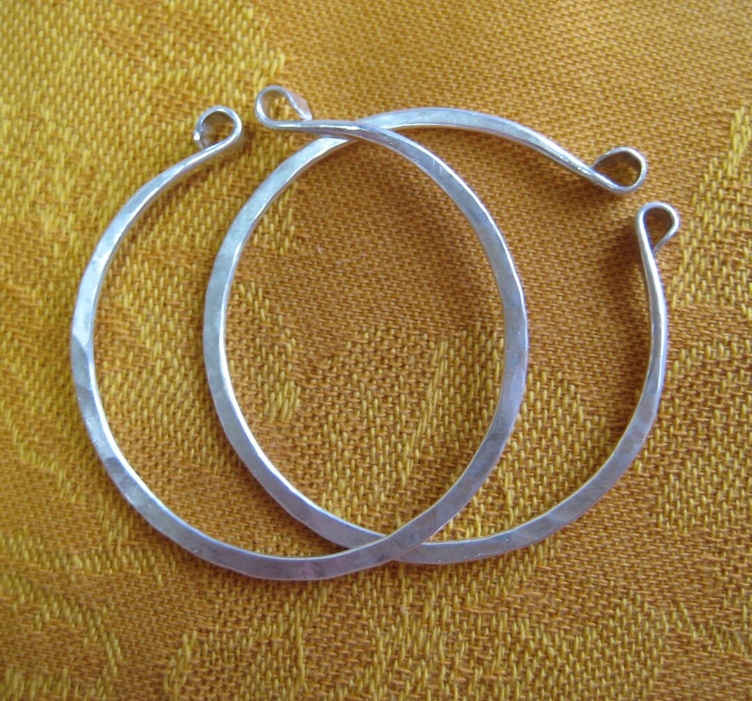 Medium Large Hand Forged Silver Hoops for Non Pierced Ears - Etsy