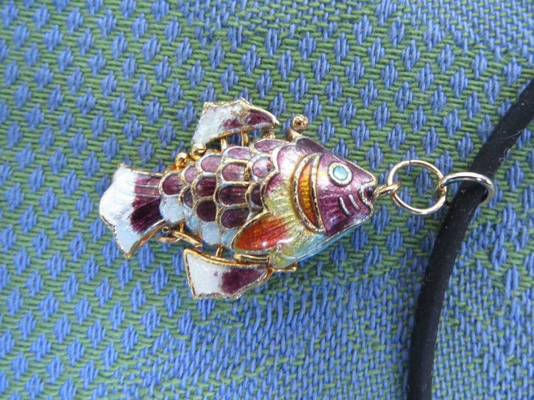 Sun Fish Pendant in Colorful Cloisonne & Gold Tone With Cord - Etsy