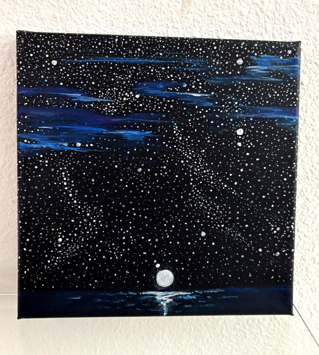 Ocean Nightscape Painting: Shimmering Starry Sky, Coastal Moon Magic ...