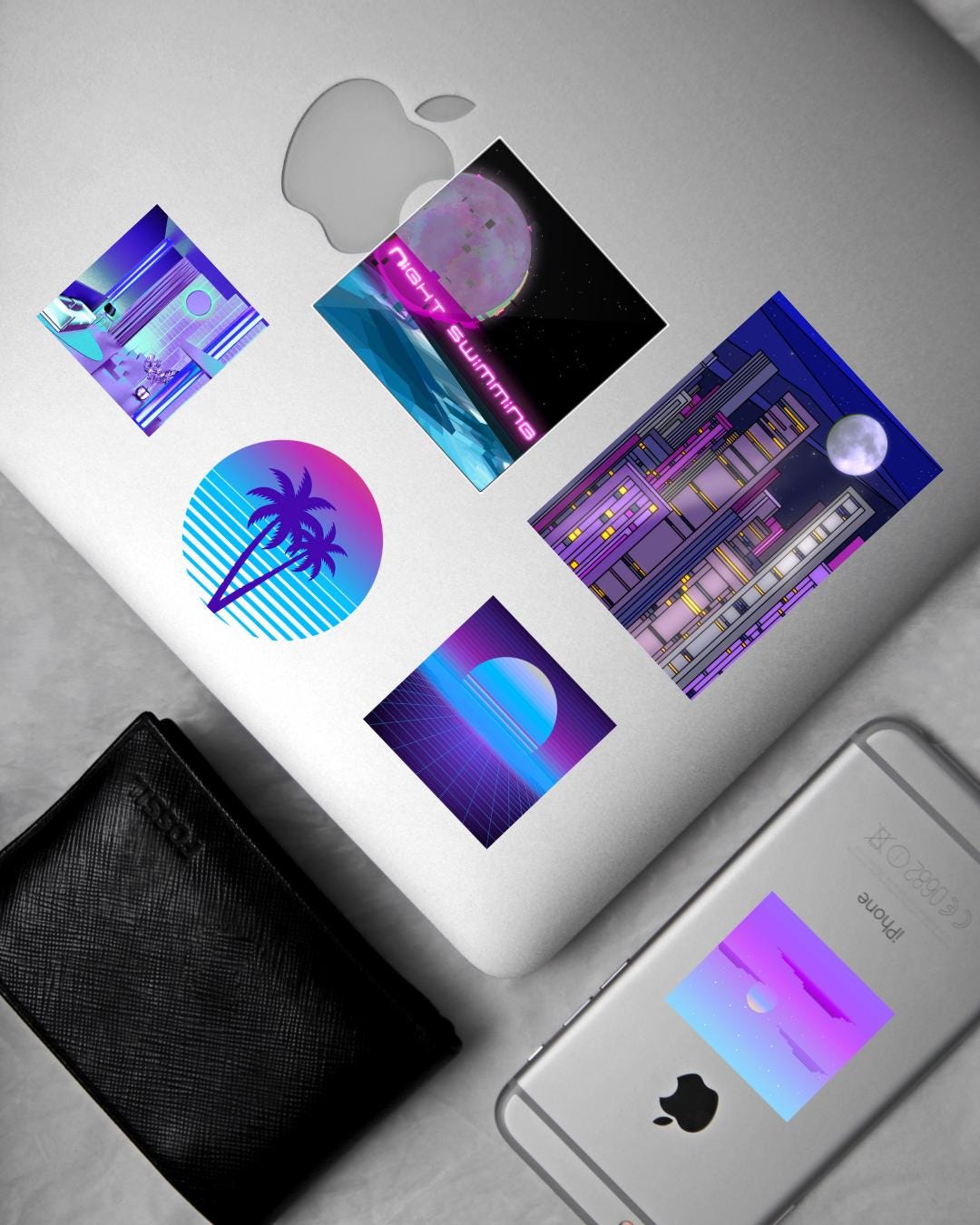 Synthwave Sticker Pack: Original Art, Retro Neon Vinyl (10 Physical ...