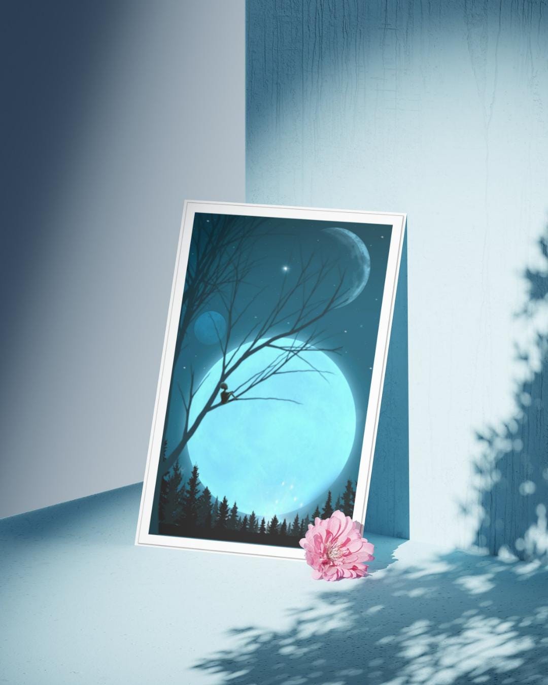 FULL MOON Giclee Art Card: 5 X 7. Blank Inside. Metallic Finish Paper ...
