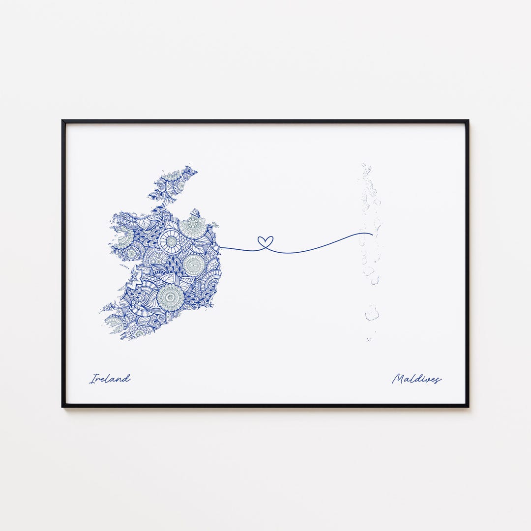 Ireland Maldives Map Print, Country Connection Print, Housewarming Gift ...