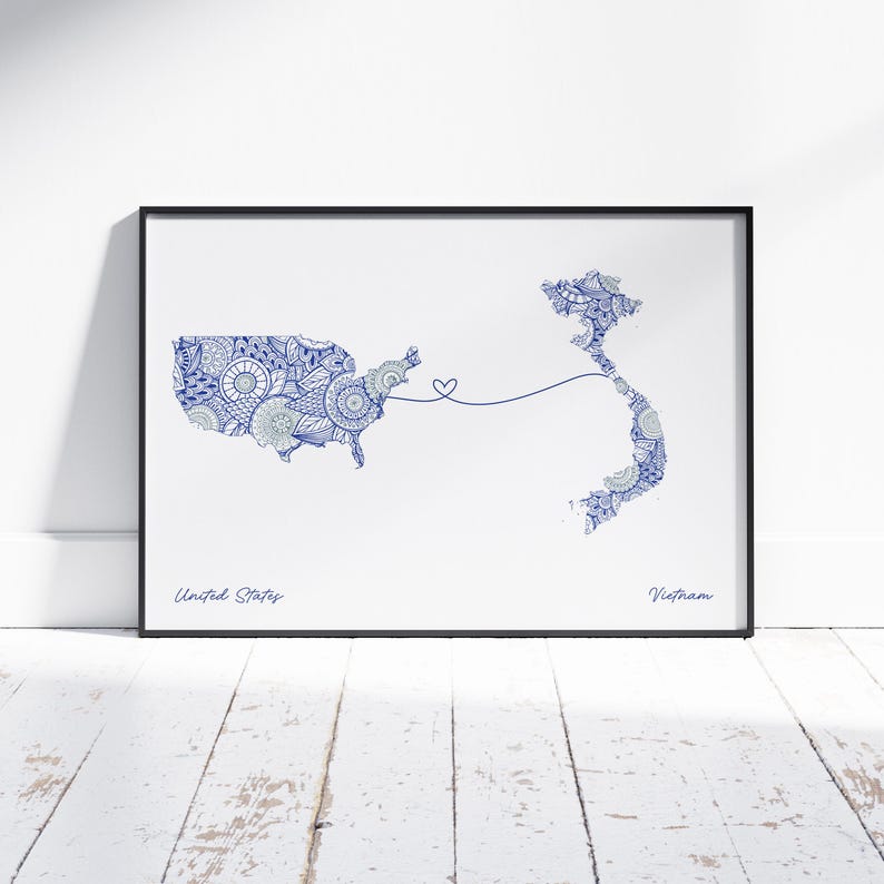 USA Vietnam Map Print, Country Connection Map, Friendship Map Print - Etsy