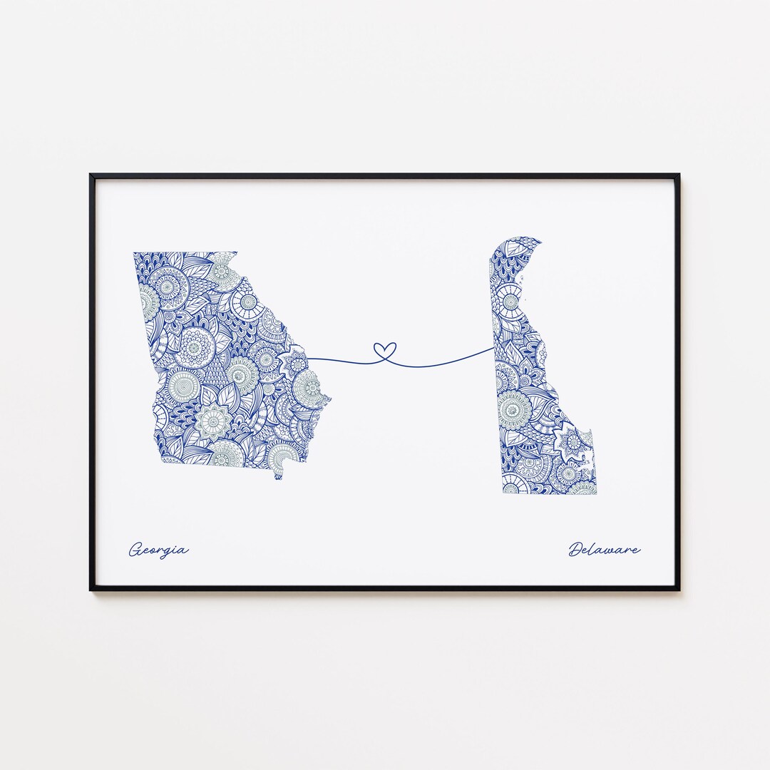 Georgia Delaware Map Print, States Connection Art, Faraway Love Gift - Etsy
