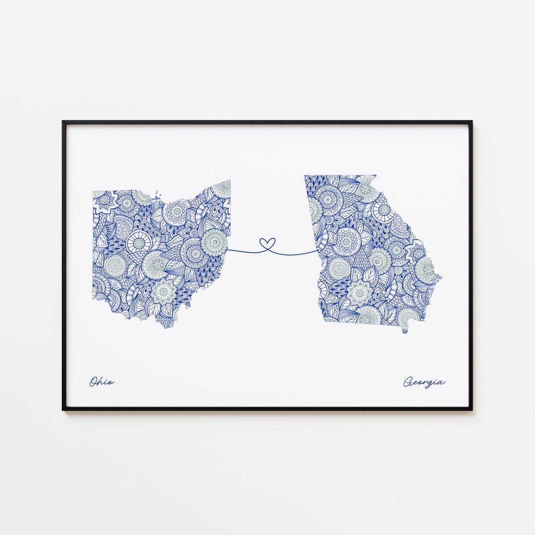 Ohio Georgia Map Print, Two States Friendship Art, Long Distance ...