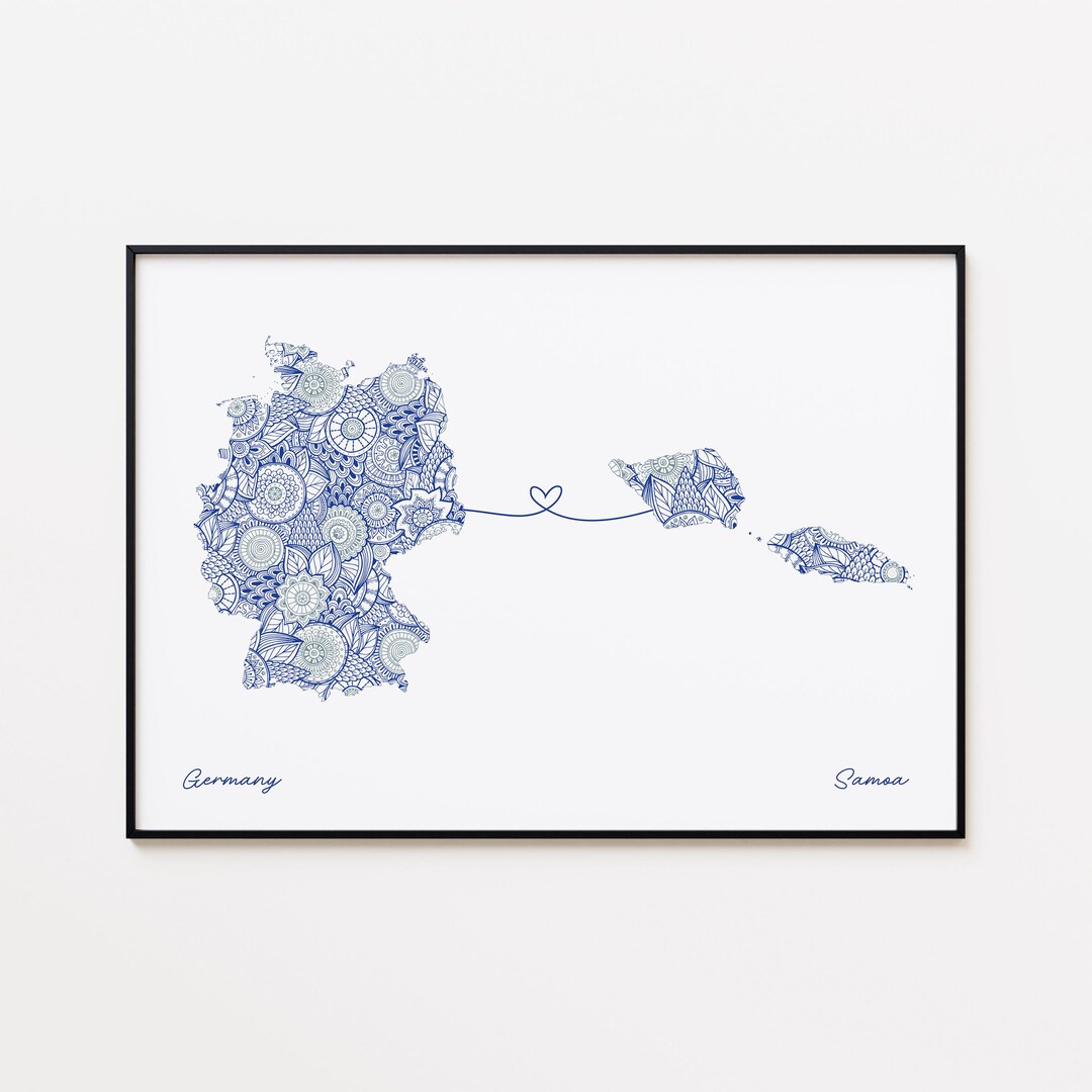 Germany Samoa Map Print, Country Connection Map, Long Distance ...