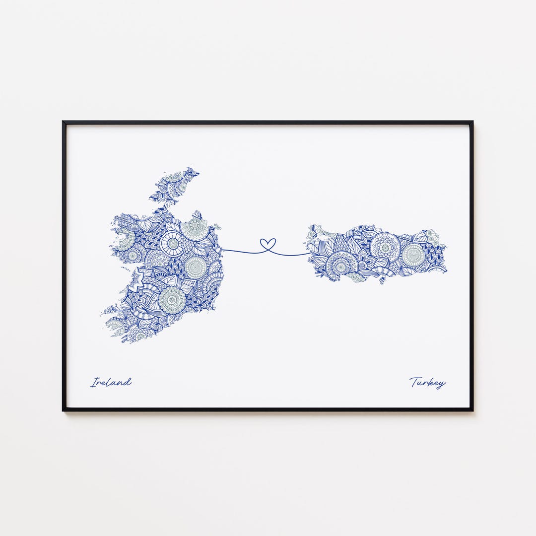 Ireland Turkey Map Print, Countries Connection Map, Farewell Gift - Etsy