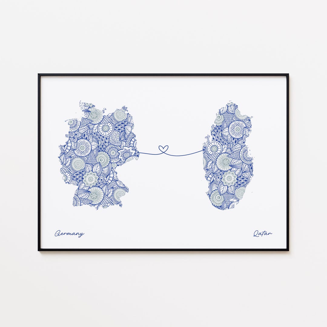 Germany Qatar Map Print, Moving Abroad Gift, Borderless Love Gift - Etsy