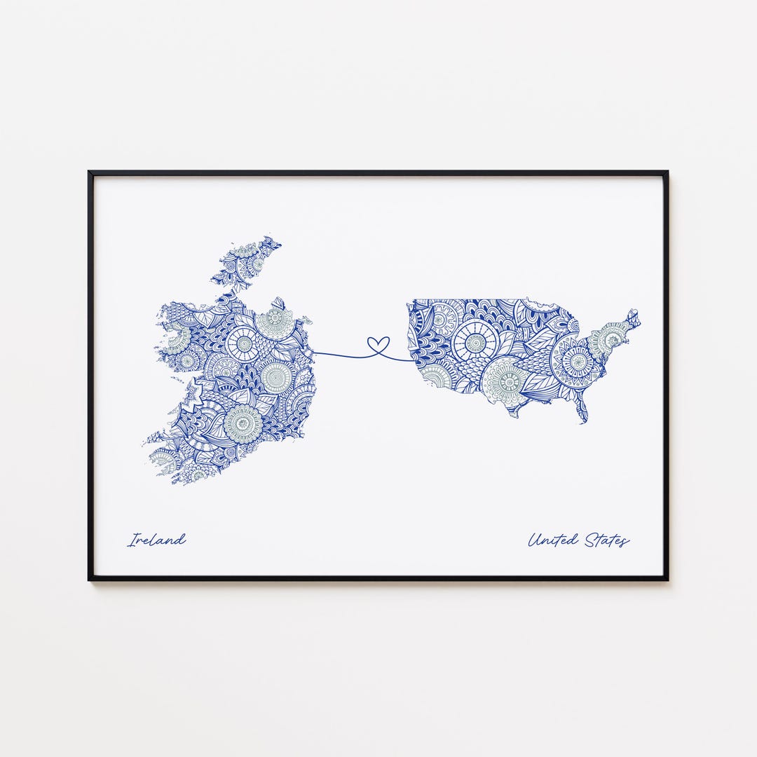 Ireland USA Map Print, Two Country Love Art, Friendship Map Print - Etsy