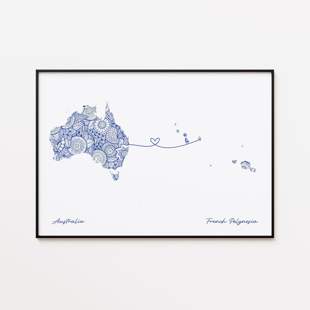 Australia French Polynesia Map Print, Two Countries Travel Art ...
